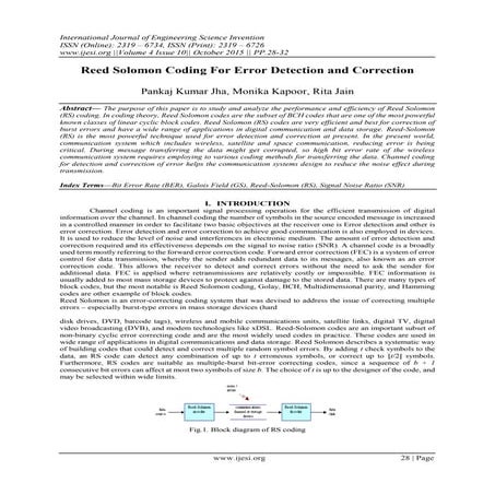 Reed Solomon Coding For Error Detection And Correction Pdf Free