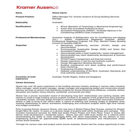 510G CV 150315 Shane Harris - General R6 | PDF