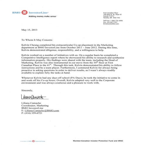 Kelvin Cheung BMO Reference Letter | PDF