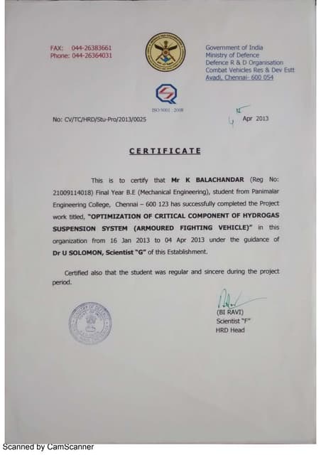 CVRDE trainee certificate | PDF