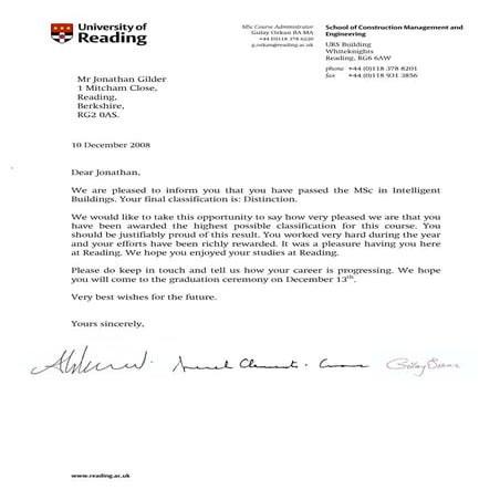 Jonathan Gilder distinction letter | PDF