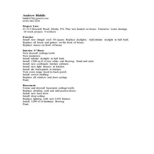 Andrew Biddle Project List | PDF