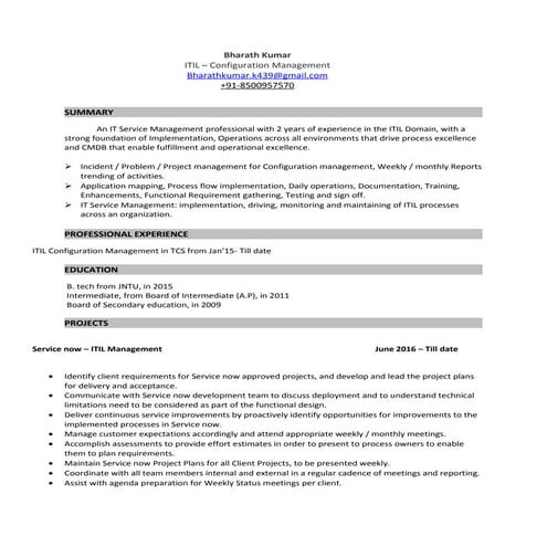 Bharath Kumar - ITIL Resume | DOC