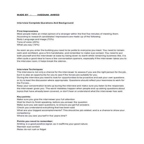 Interview Complete Questions And Background | PDF