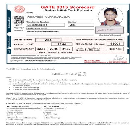 GATE Score Card | PDF