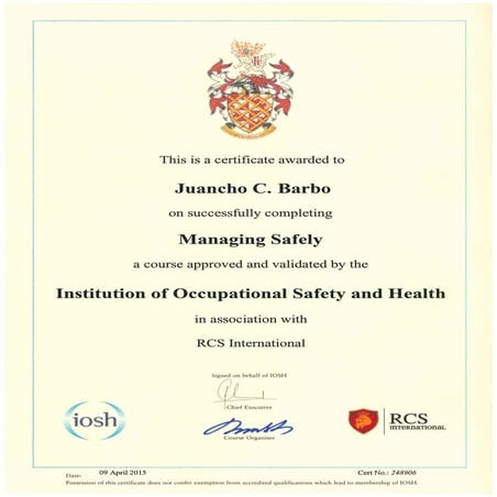 IOSH Certificate | PDF