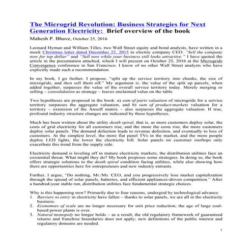 Microgrid Revolution - Brief overview of the book October 25, 2016 | PDF
