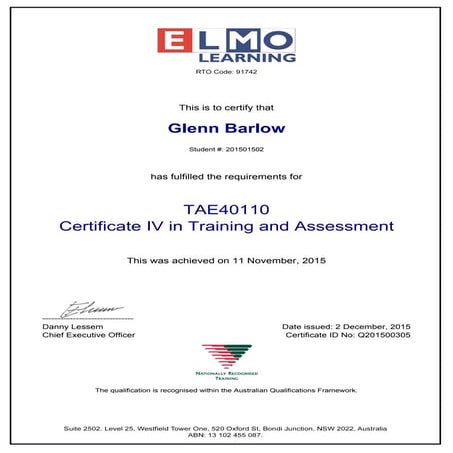 Certificate TAE40110 | PDF