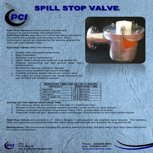 PCI Spill Stop Valve-Brochure | PDF