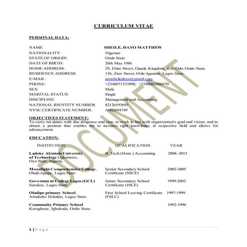 DAYO CV | DOCX | Professional School | Postgraduate Education