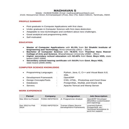 resume_madhavan | DOC | Computer Software and Applications | Computing