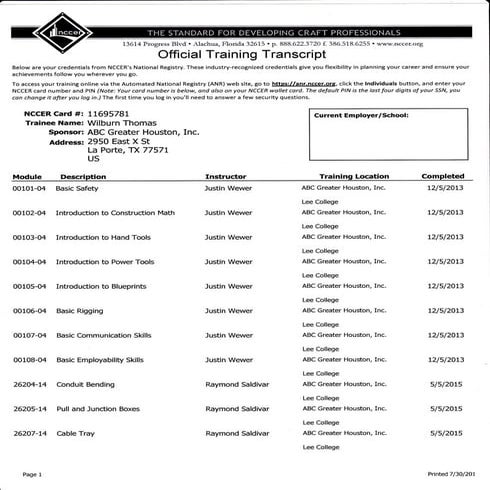 nccer training 1 | PDF
