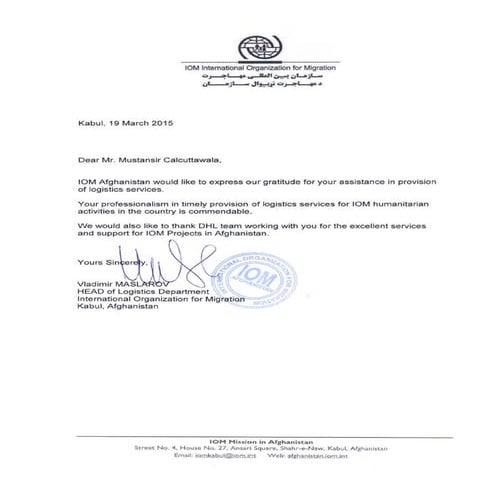 IOM Appreciatian Letter | PDF