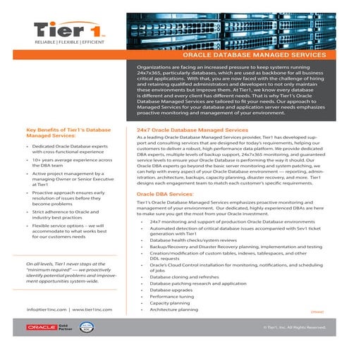 Tier1 Oracle Database Managed Services | PDF