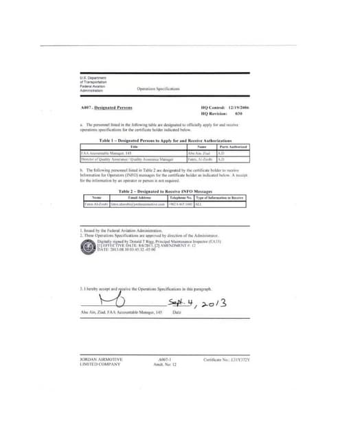 EASA Acceptance letter for QA Manager position | PDF