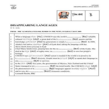 E4 Det Disappearing Languages Listening Pairwork B | PDF