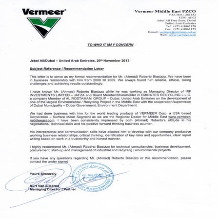 REFERENCE LETTER VERMEER MIDDLE EAST | PDF