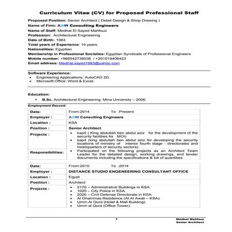 Medhat El Sayed Mahfouz. CV | PDF
