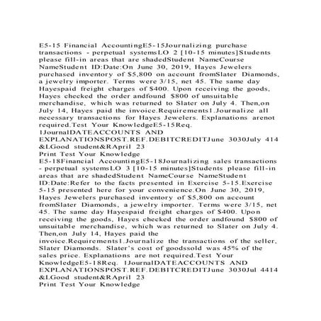 E5-15 Financial AccountingE5-15Journalizing purchase transactions | PDF