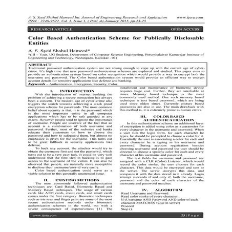 Color Based Authentication Scheme for Publically Disclosable Entities | PDF