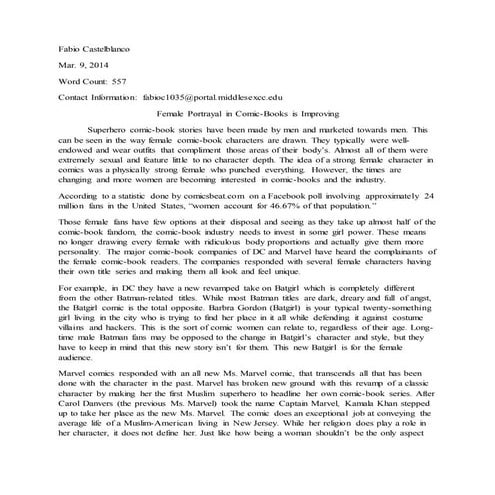 Female Portrayal in comics | DOCX