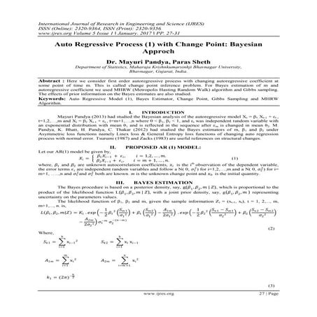 Auto Regressive Process (1) with Change Point: Bayesian Approch | PDF