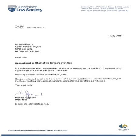 EC Chair appointment confirmation May2015 | PDF