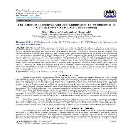 The Effect of Incentives And Job Enthusiasm To Productivity of Go-Jek ...