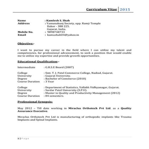 CV - Kamlesh V-02 | PDF