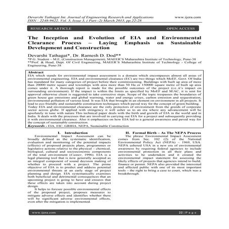 The Inception and Evolution of EIA and Environmental Clearance Process ...