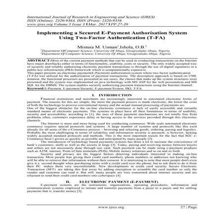 Implementing a Secured E-Payment Authorisation System Using Two-Factor ...