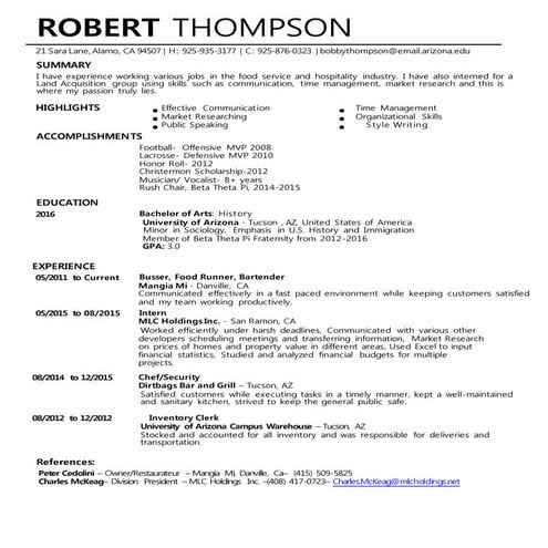 Robert Thompson Resume 1 | PDF
