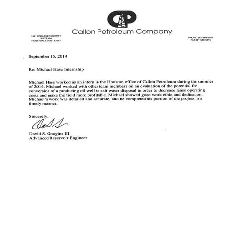 Callon Recommendation Letter | PDF