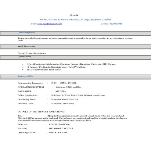Uma N_Resume | PDF | Free Download