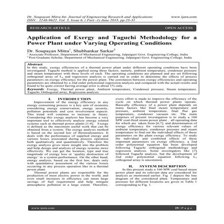 Application of Exergy and Taguchi Methodology for a Power Plant under Varying Operating ...