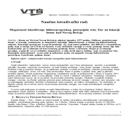POSSIBILITIES OF HYDROPOWER POTENTIAL UTILIZATION OF THE TISA RIVER DAM ...