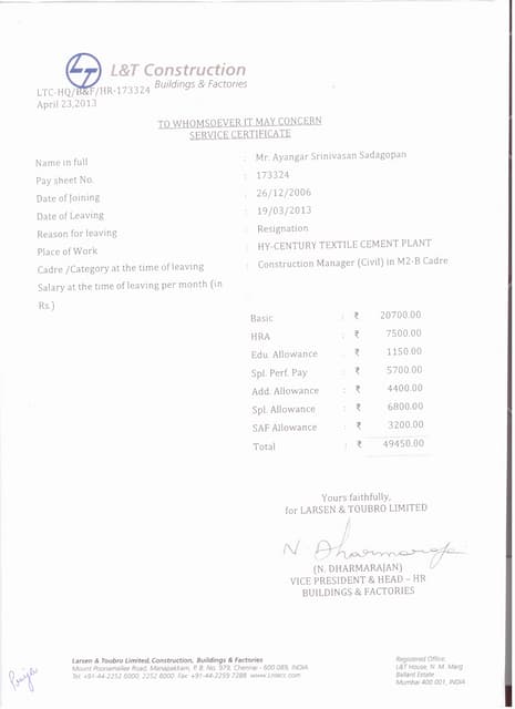 L&T Certificate | PDF