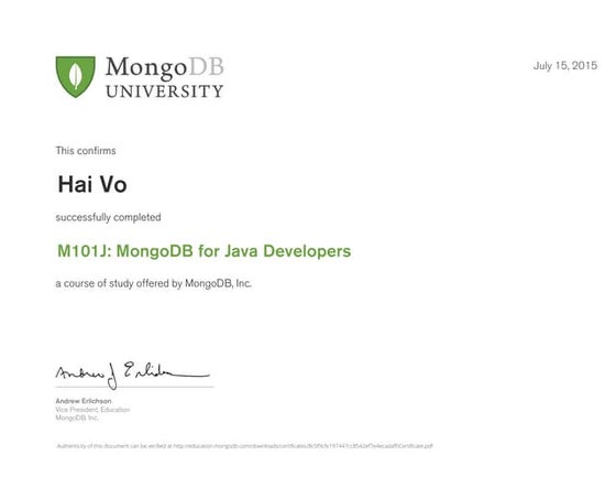 MongoDBx M101x Certificate | edX | PPT