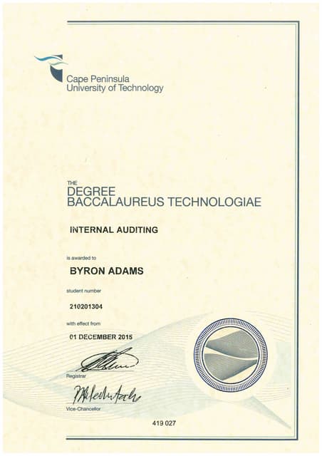 CPUT Certificate - Accountancy 2012 | PDF