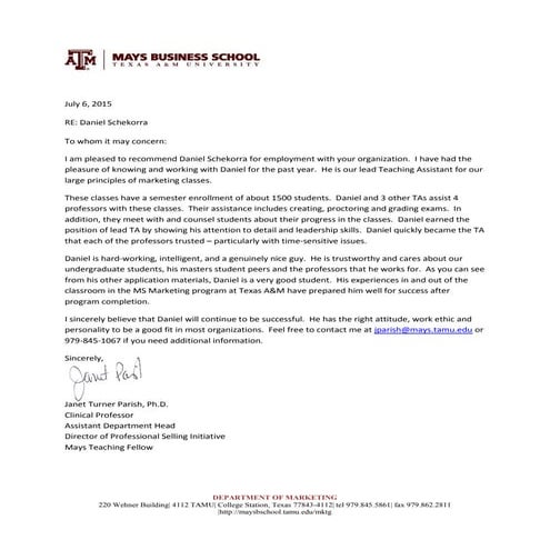 Recommendation Letter - Parish | PDF