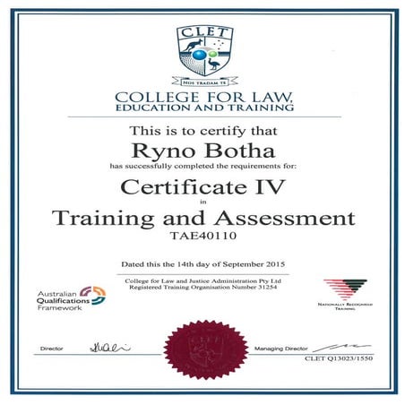 Certificate IV Training and Assessment | PDF