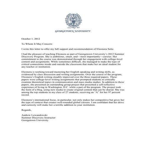 Letter of Rec_Eleonora Sette | PDF