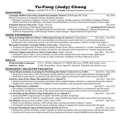 Yu-Fang Chang Resume | PDF