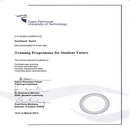 TUTOR TRAINING CERTIFICATE | PDF