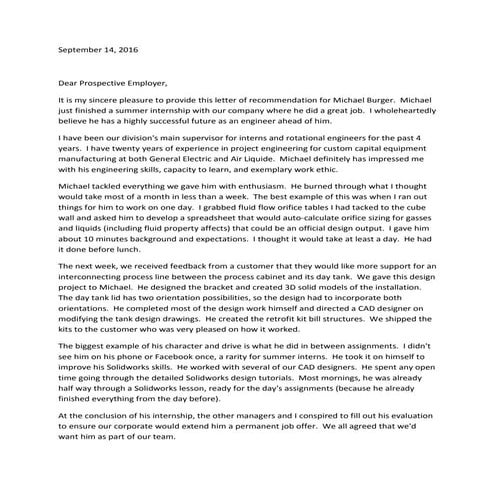 Air Liquide Recommendation Letter - Michael Burger | PDF