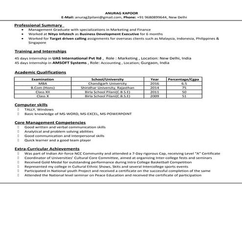 Anurag Kapoor Resume | PDF