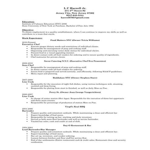 L C Cooking Resume | PDF