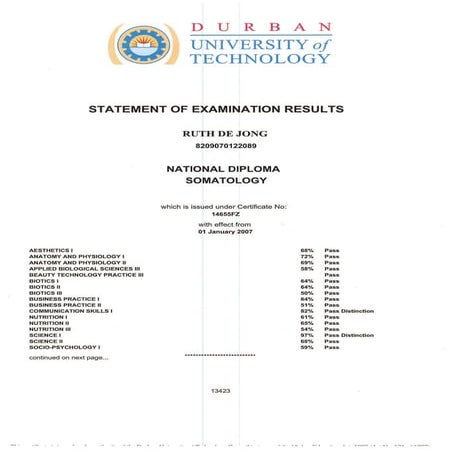 Statement of results - Somatology | PDF