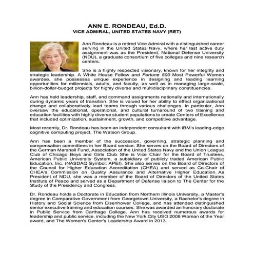 Biography For Ann E. Rondeau | PDF | Business | Business and Finance