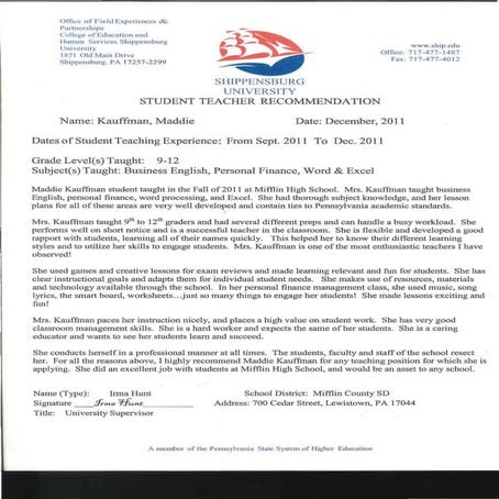 Letter of Recommendation from Irma Hunt | PDF